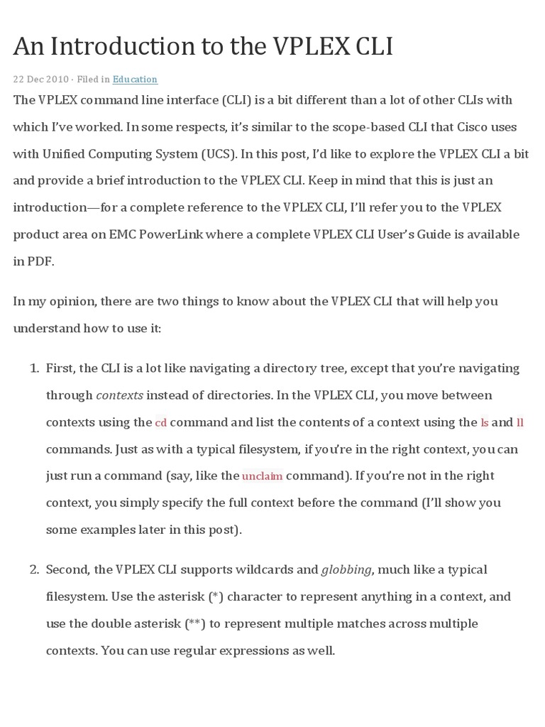 An Introduction To The VPLEX CLI | PDF | Command Line Interface | Areas Of Computer Science