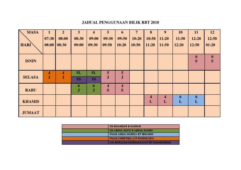 Jadual Penggunaan Bilik RBT 2018 | PDF