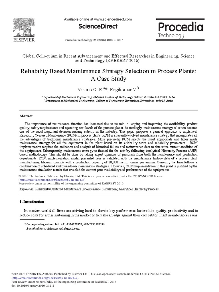 Reliability Based Maintenance Strategy Selection in Process Plants: A ...