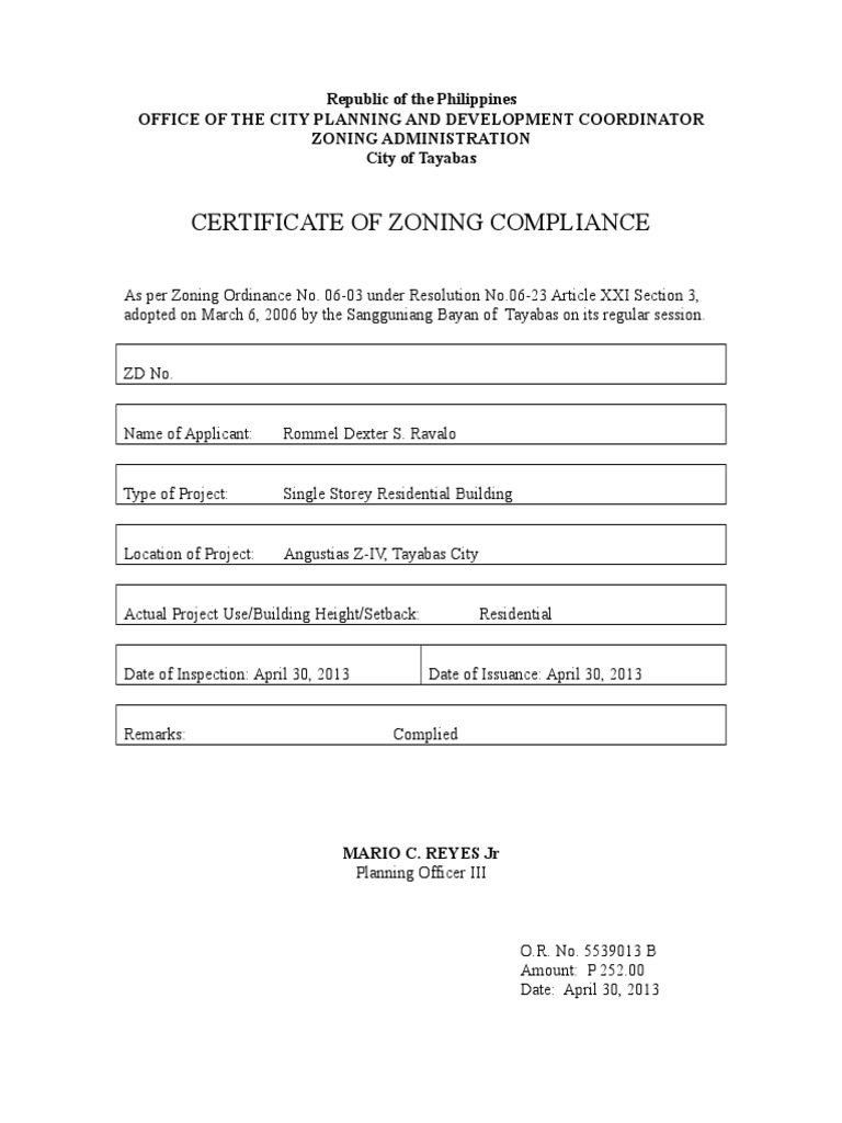 Tayabas zoning certificate | PDF