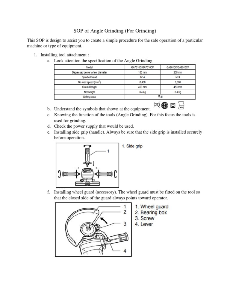SOP of Angle Grinding | PDF | Switch | Manufactured Goods