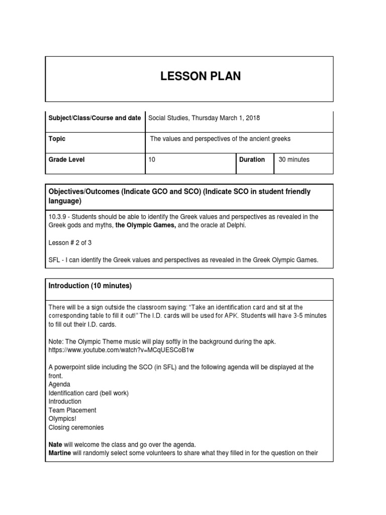 Social Studies Lesson Plan | PDF