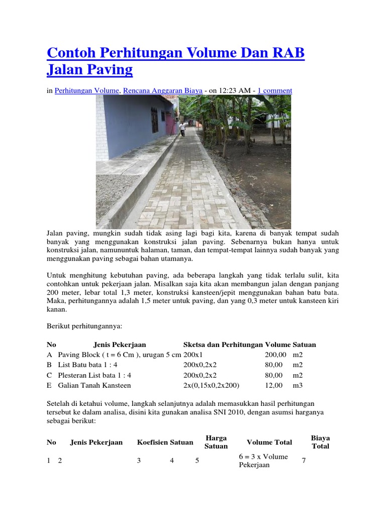 RAB dan Volume Jalan Paving | PDF | Metode & Bahan Ajar | Teknologi & Rekayasa