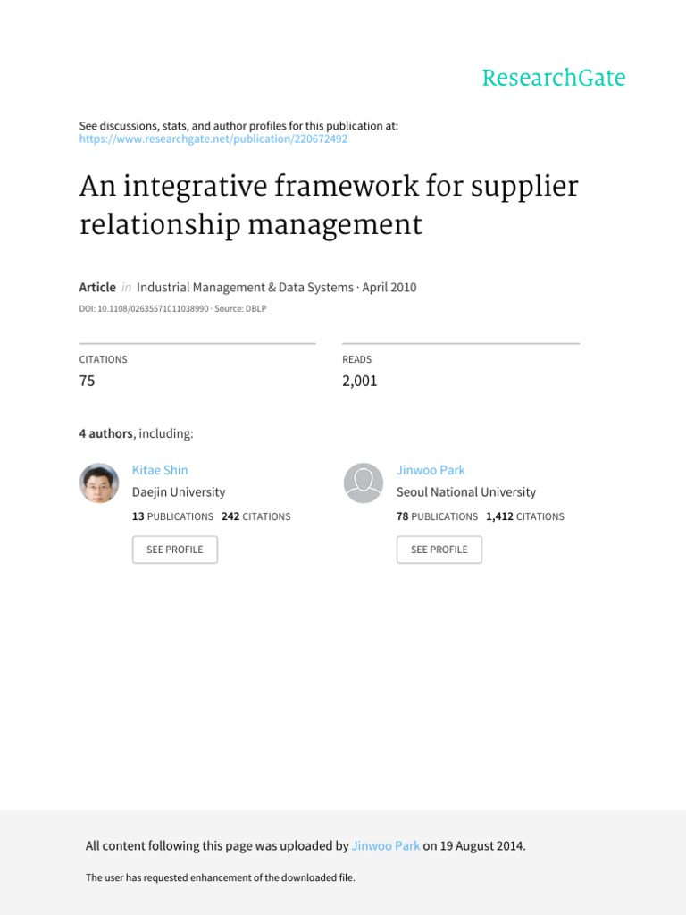 An Integrative Framework for Supplier Relationship Management ...