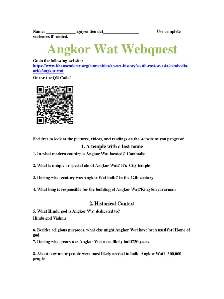 Angkor Wat Webquest | PDF | Angkor | Angkor Wat
