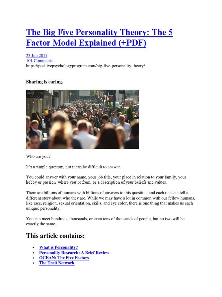 The Big Five Personality Theory | PDF | Id | Extraversion And Introversion