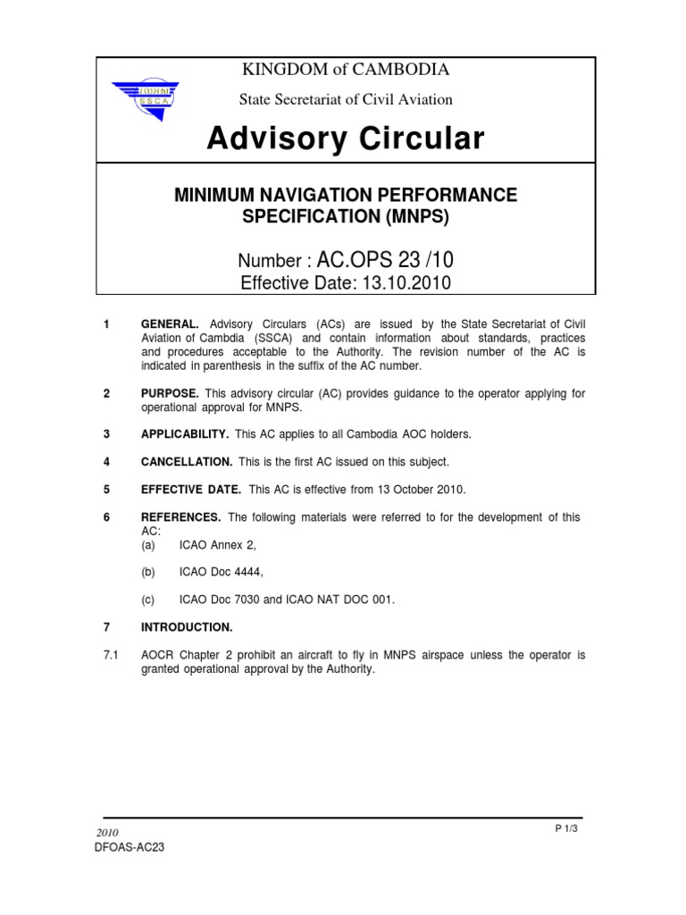 Ac 23-Minimum Navigation Performance Specification (MNPS) | PDF | Navigation | Inertial ...