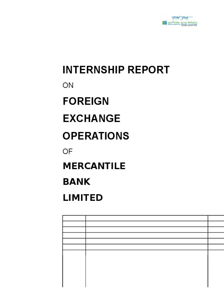 Internship Report Foreign Exchange Operations: Mercantile Bank Limited ...