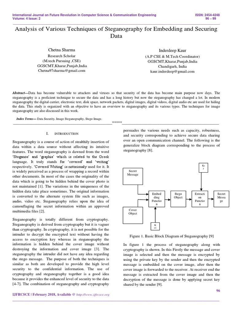 Analysis of Various Techniques of Steganography For Embedding and Securing Data | PDF ...