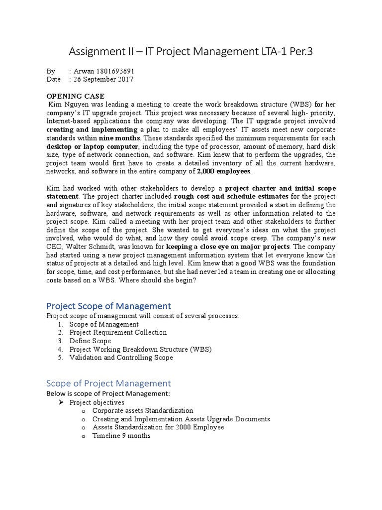 Assignment II - IT Project Management LTA Per.3 | PDF | Project ...