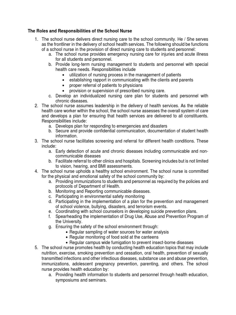 School Nurse Roles and Responsibilities | PDF | Preventive Healthcare ...