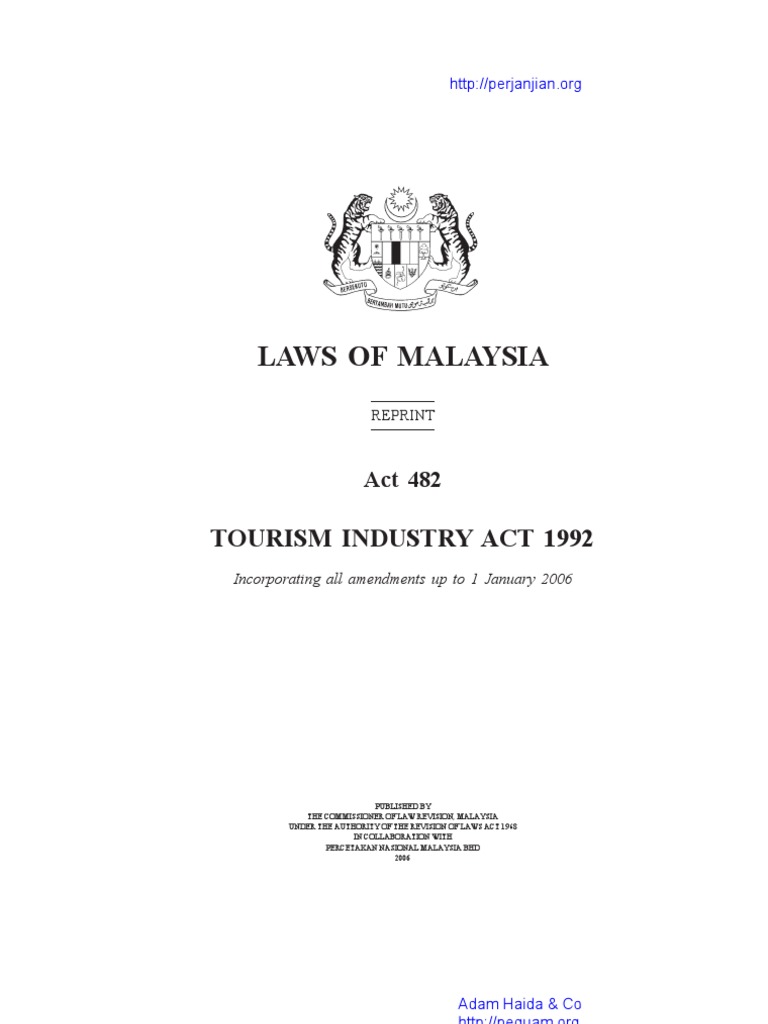 Act 482 Tourism Industry Act 1992 | PDF | License | Travel Agency