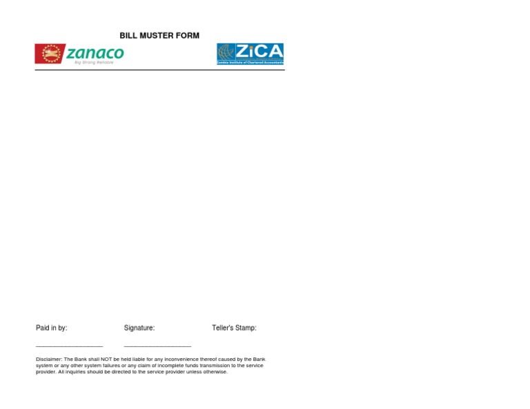 Bill Muster Form: Paid in By: - Signature: - Teller's Stamp | PDF