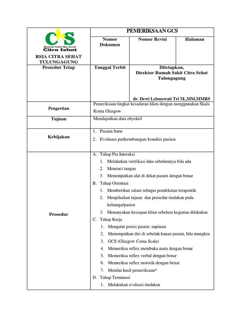 Sop Pemeriksaan Gcs | PDF