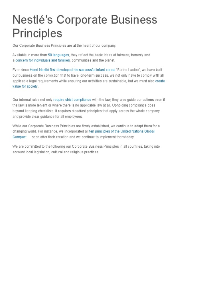 Nestlé Corporate Business Principles | PDF | Career & Growth | Business