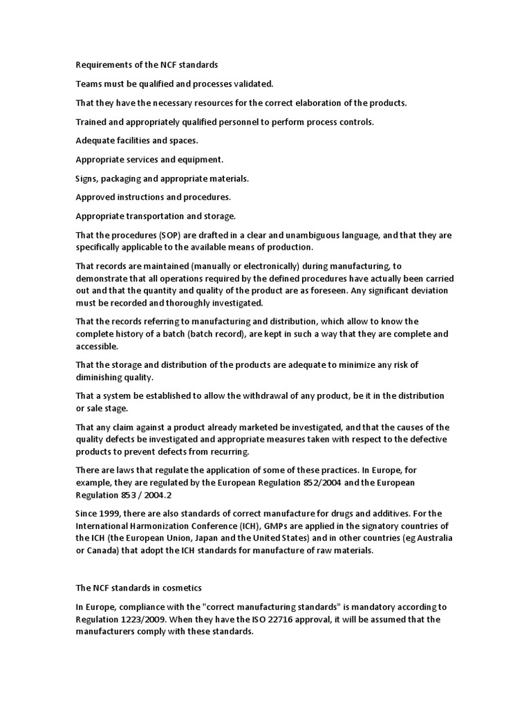 Requirements of The NCF Standards | PDF | Business | Foods