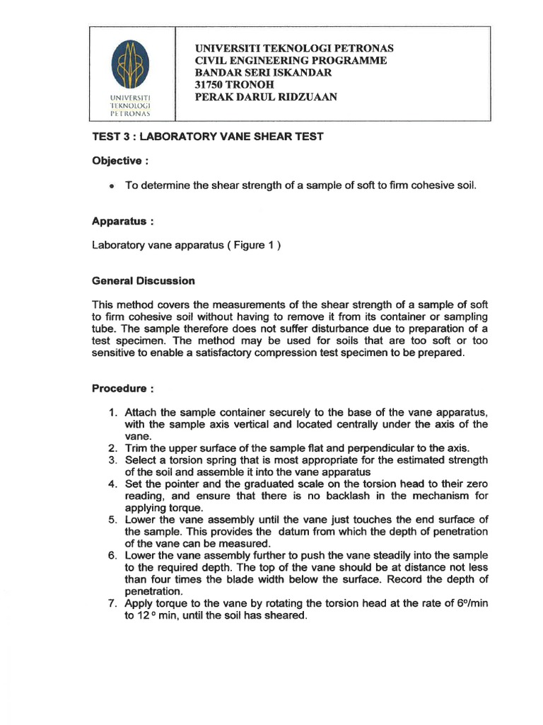 Laboratory Vane Shear Test | PDF