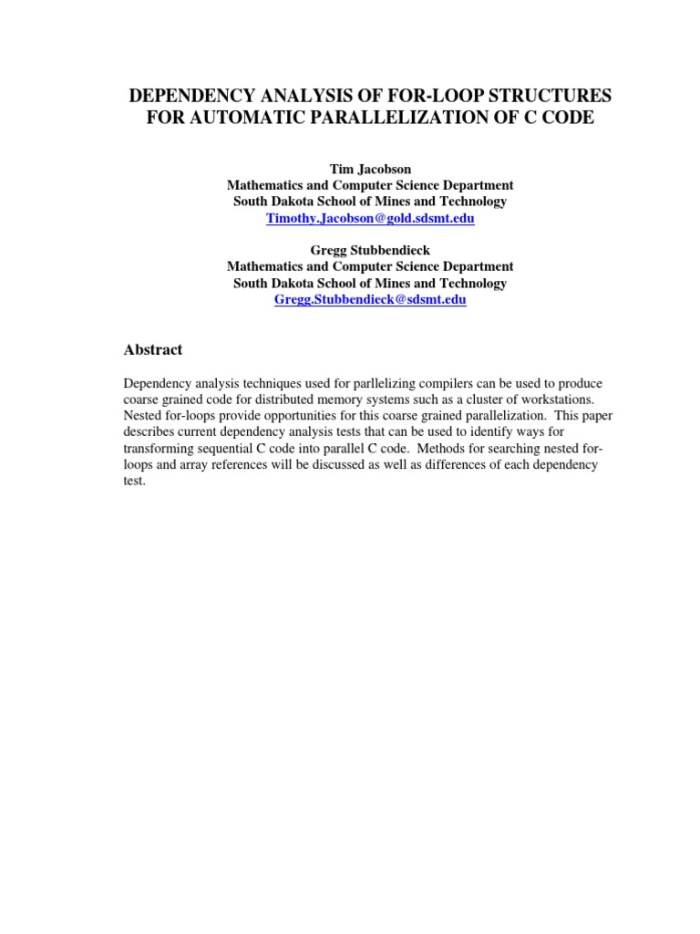 Dependency Analysis of For-Loop Structures For Automatic Parallelization of C Code | PDF ...