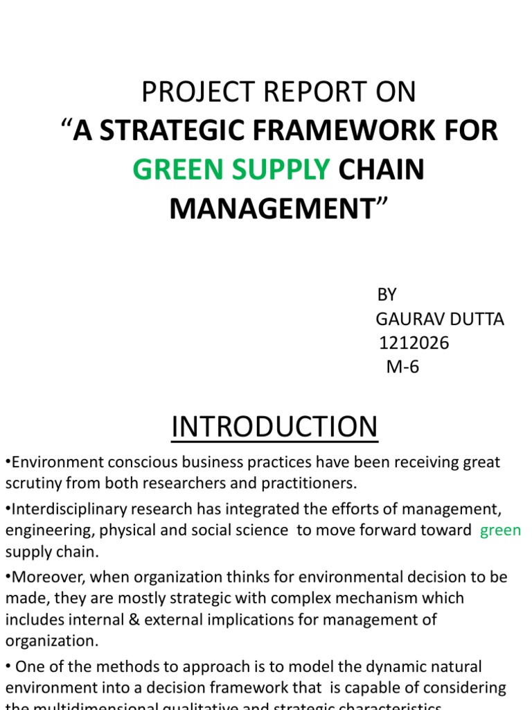 Project Report On "A Strategic Framework For: Green Supply | PDF | Life ...