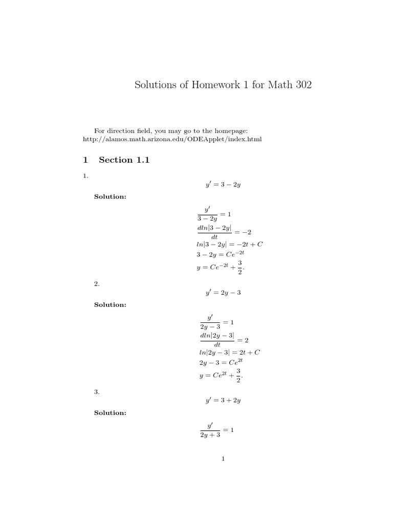 Solutions of Homework 1 For Math 302: 1 Section 1.1 | PDF | Analysis ...