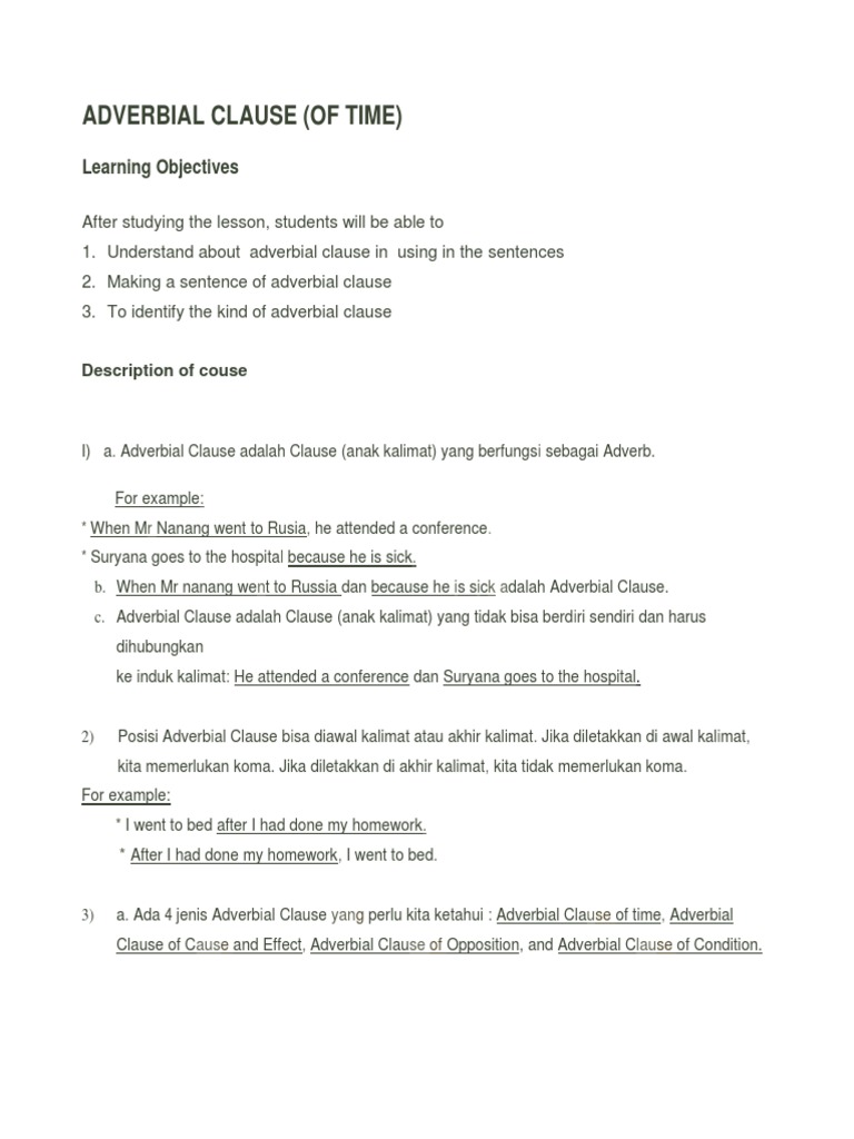 Understanding Adverbial Clauses in English | PDF | Subject (Grammar ...