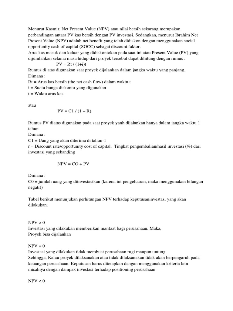 Konsep dan Rumus Net Present Value | PDF