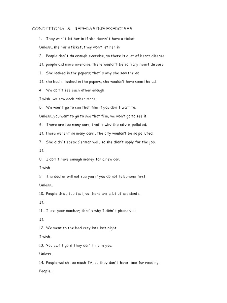 Conditionals.-Rephrasing Exercises | PDF