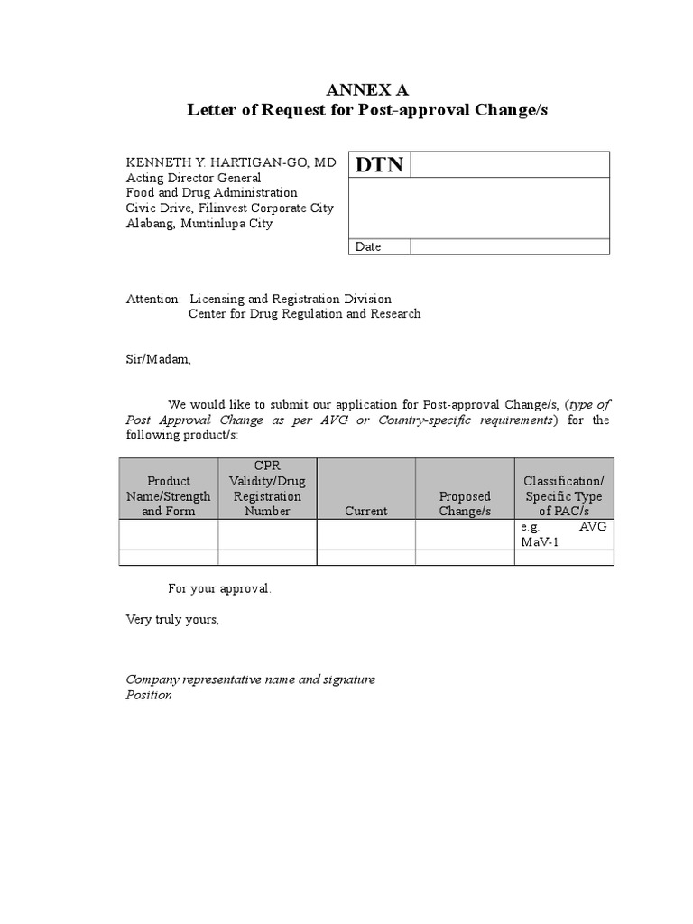 Request for Post-Approval Changes | PDF