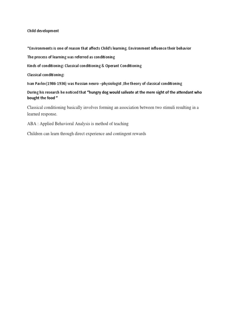 Understanding Child Learning and Conditioning | PDF