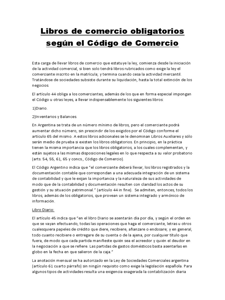 Libros de Comercio Obligatorios Según El Código de Comercio-Act 3 ...