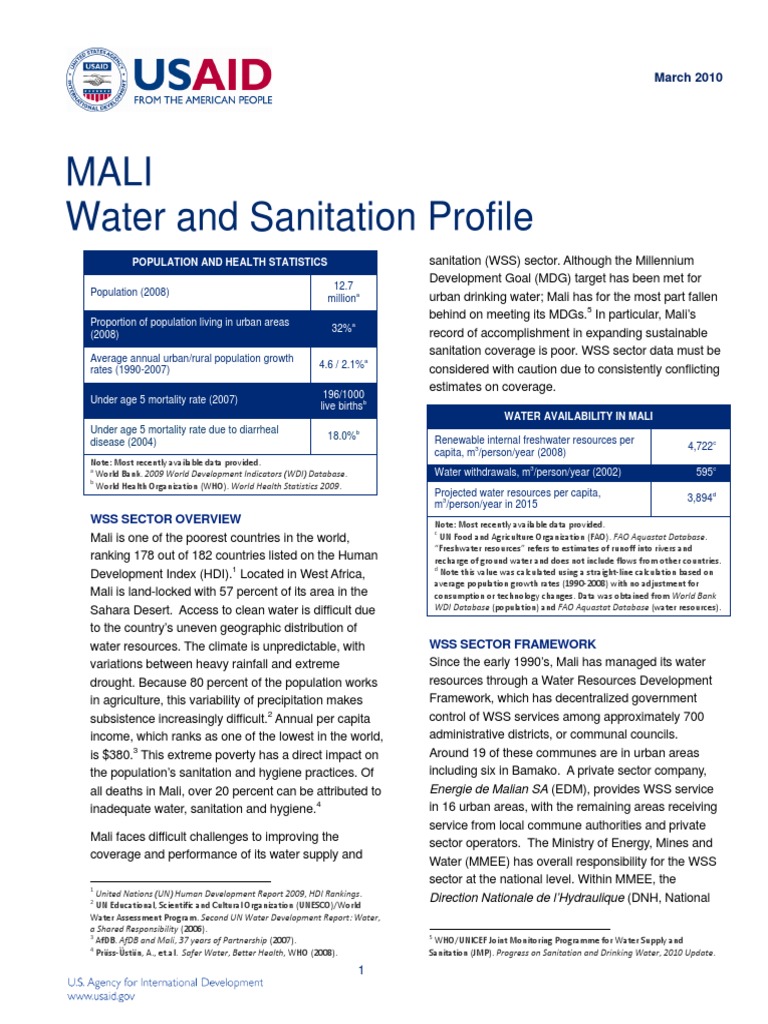 Mali Water and Sanitation Profile: Wss Sector Overview | PDF ...