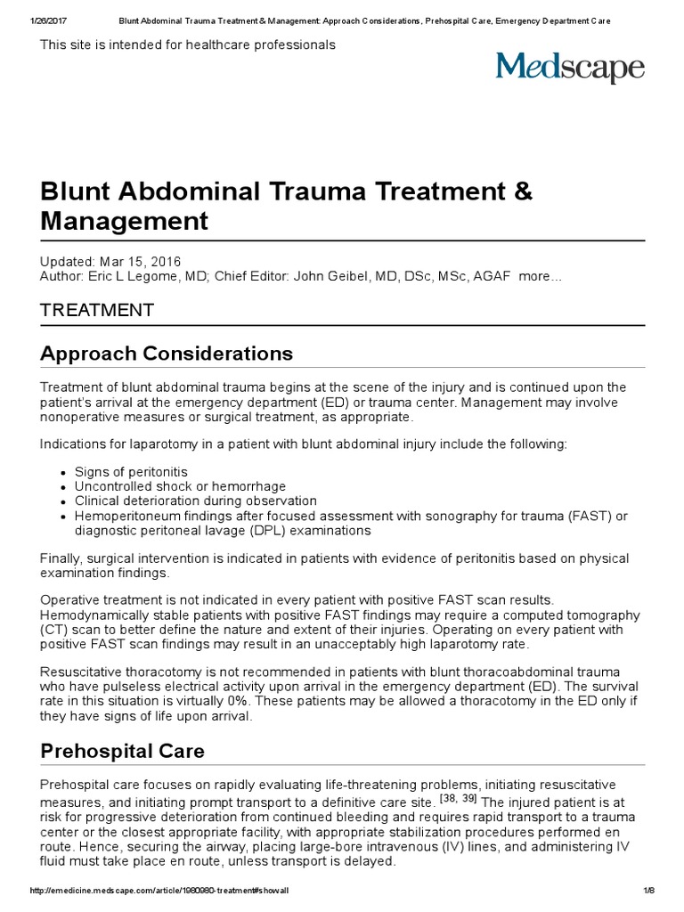 Blunt Abdominal Trauma Treatment & Management - Approach Considerations ...