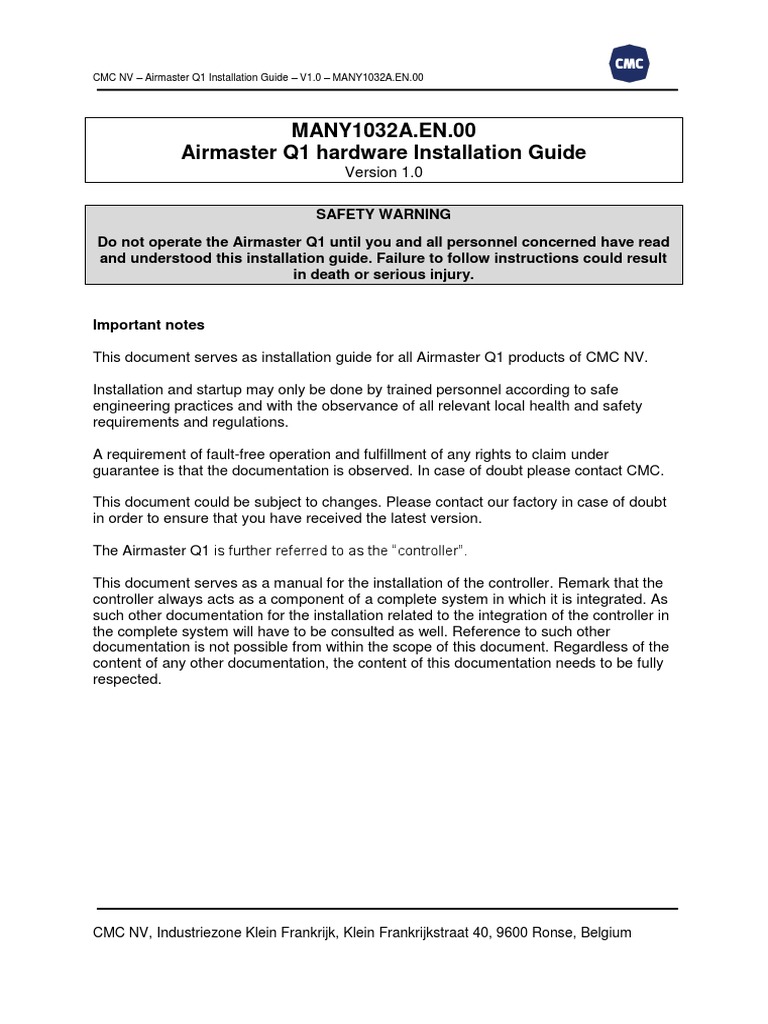 Airmaster Q1 Installation Guide | PDF | Battery (Electricity ...