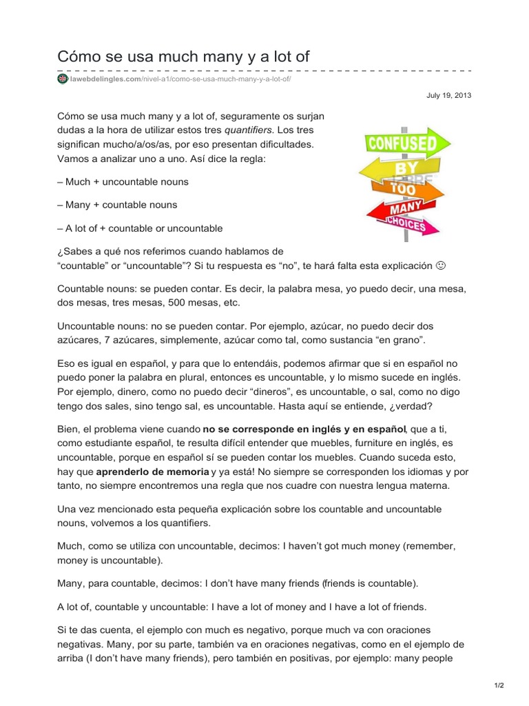 Uso de Much, Many y A Lot Of | PDF | Lengua española | Lingüística