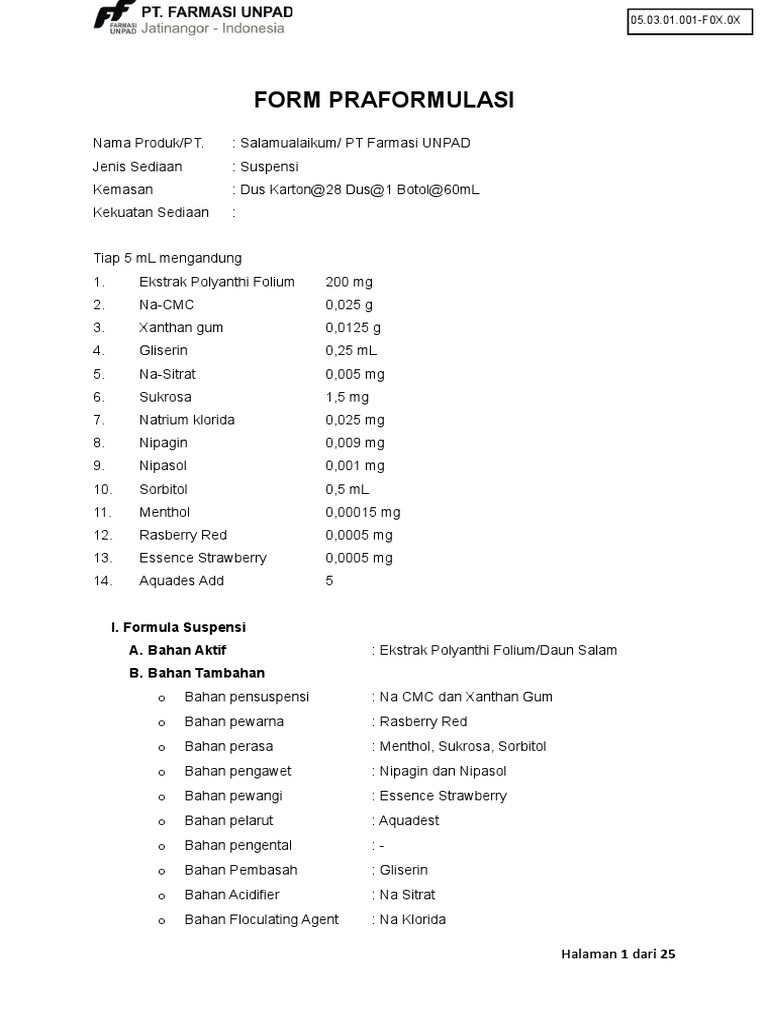 Shift 1 - Daun Salam Preformulasi | PDF