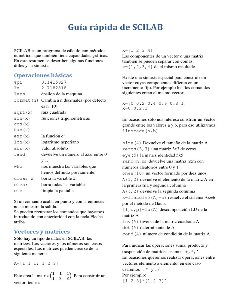 Guía Rápida de Scilab | PDF | Matriz (Matemáticas) | Vector Euclidiano