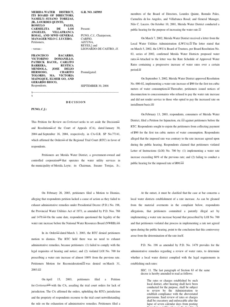 Merida Water District v. Bacarro | PDF | Legal Concepts | Constitutional Law