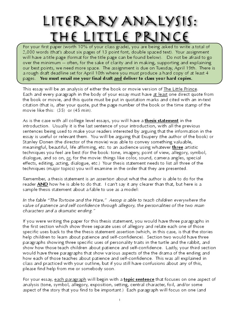 Little Prince Assignment Sheet | PDF | Essays | Paragraph