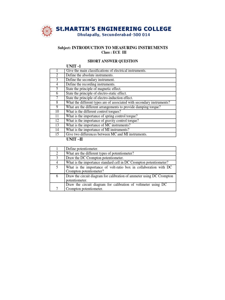 Introduction To Measuring Instruments | PDF | Transformer | Inductor