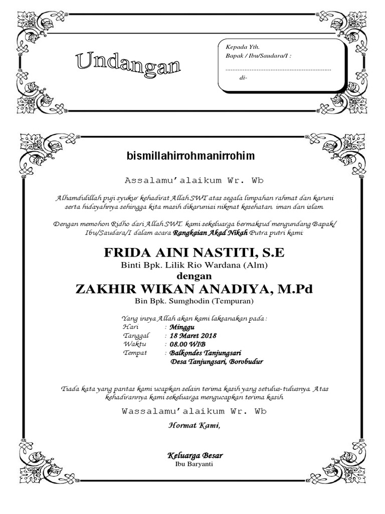 Undangan Akad Nikah Tanpa Resepsi | PDF
