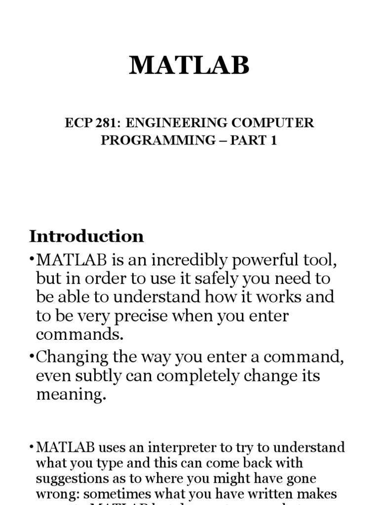 MATLAB Basics for Engineering Students | PDF | Matrix (Mathematics) | Array Data Structure