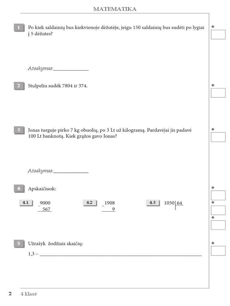 2012 U 2607 Standartizuoti Testai Matematika 4 Klase 2 Variantas