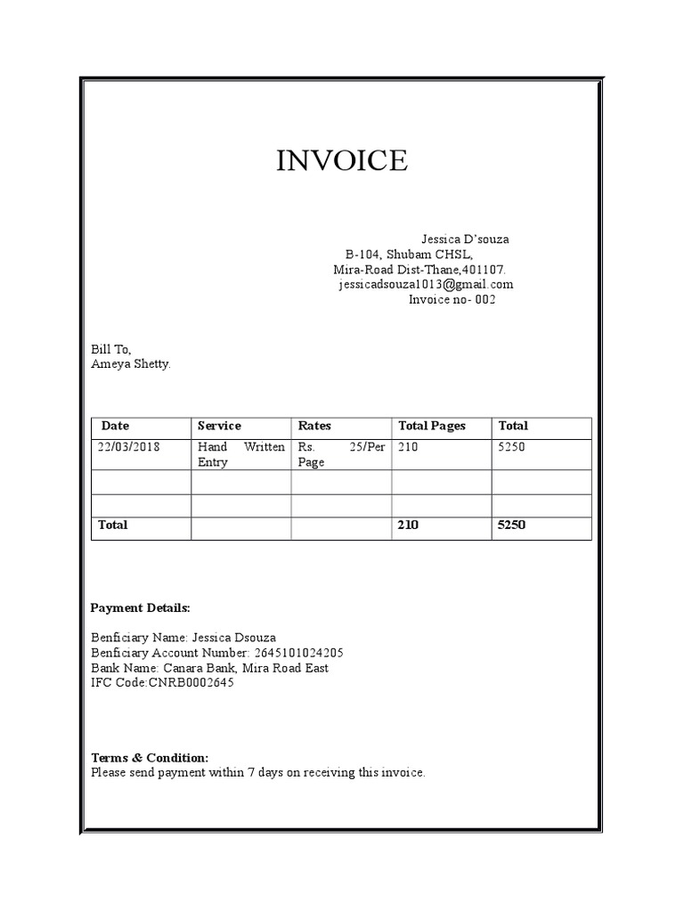 Invoice: Date Service Rates Total Pages Total | PDF