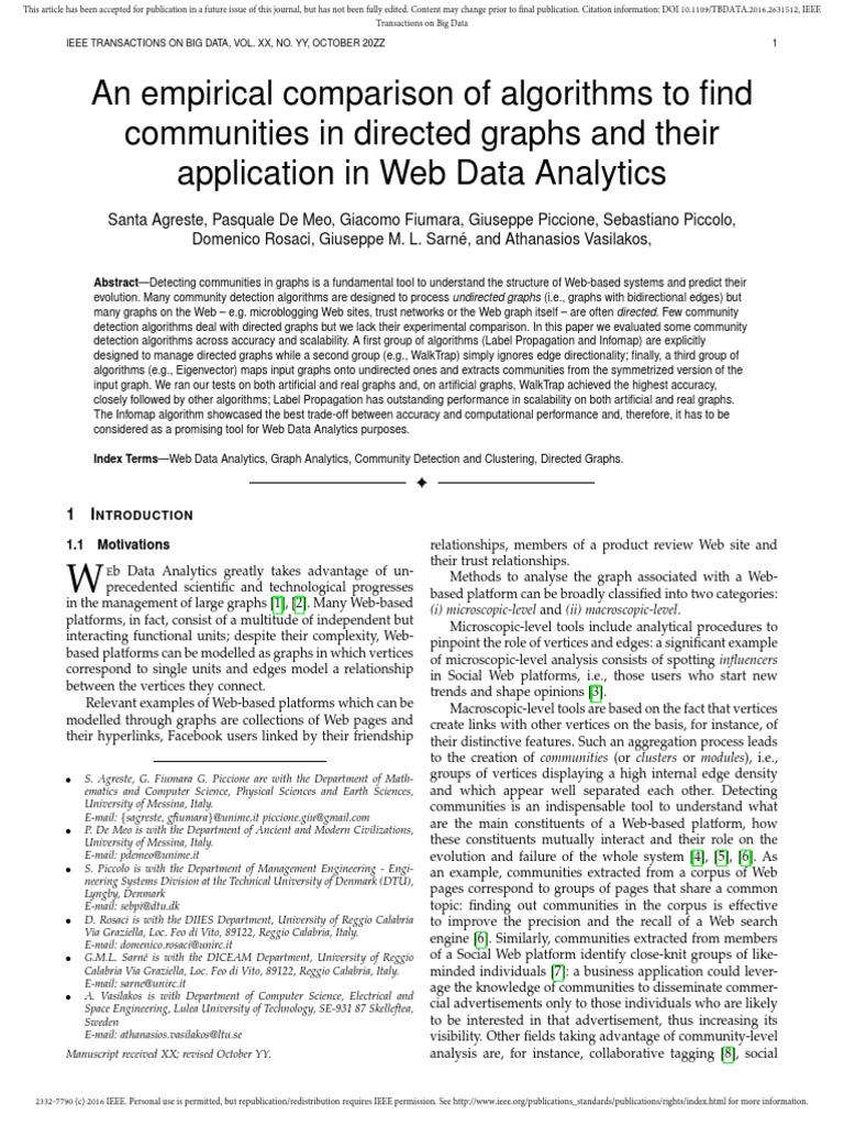 An Empirical Comparison of Algorithms To Find Communities in Directed Graphs and Their ...