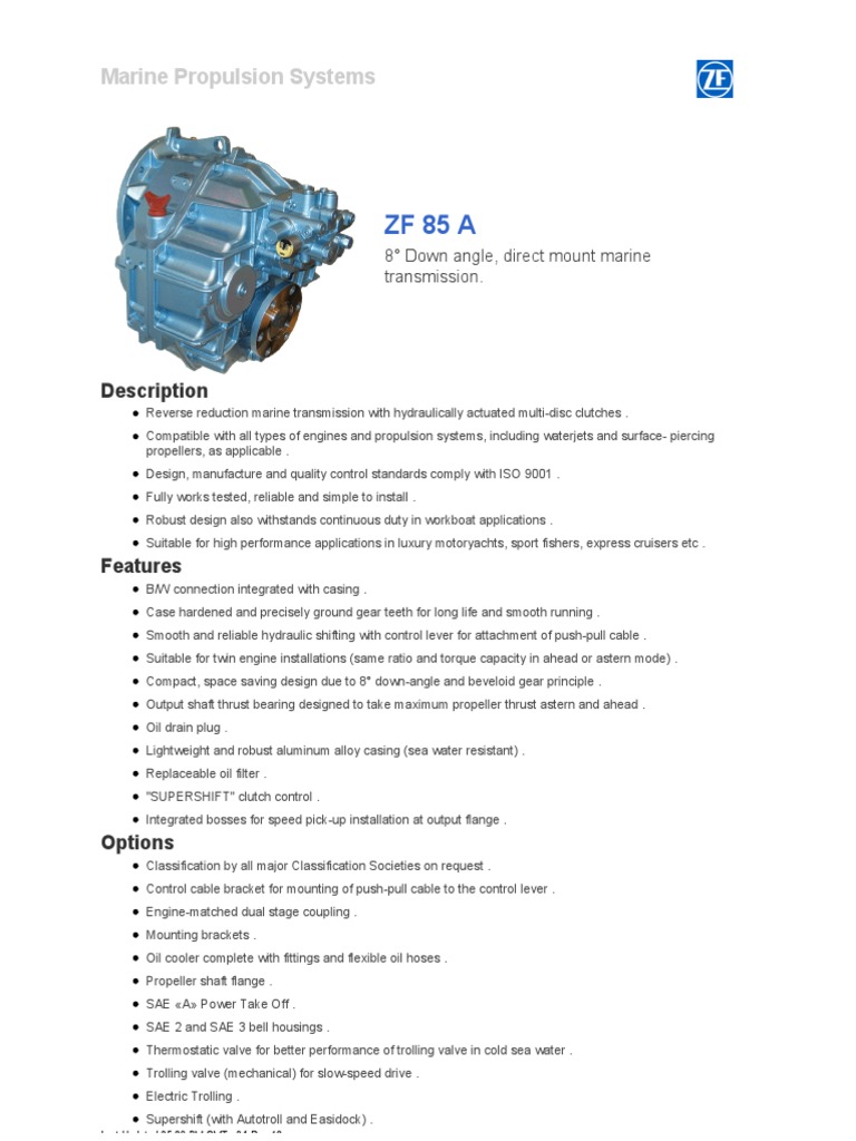 ZF85A Marine Propulsion System | PDF | Transmission (Mechanics) | Engines