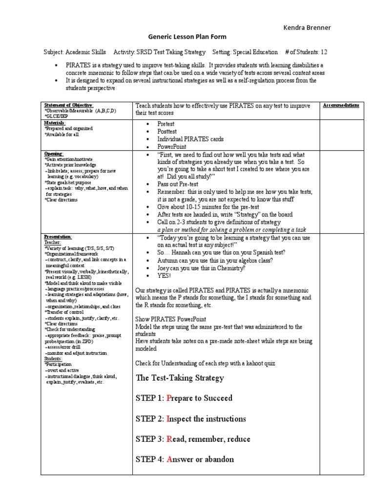 Generic Lesson Plan Form | PDF | Lesson Plan | Behaviorism