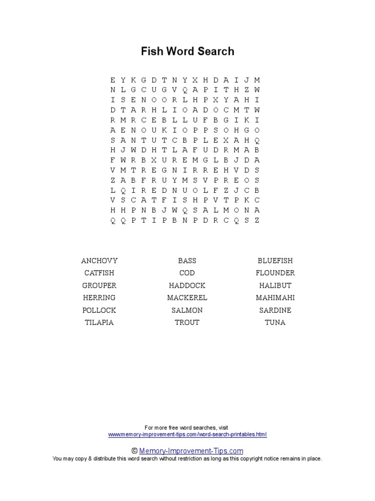 Fish Word Search Printable | PDF
