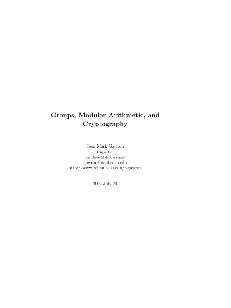 Groups, Modular Arithmetic, and Cryptography: Jean Mark Gawron | PDF | Group (Mathematics ...