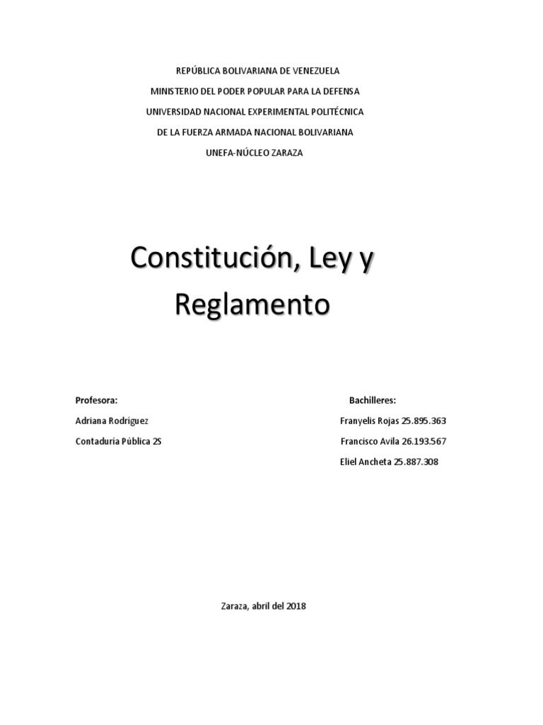 Ley Constitucion y Reglamento | PDF | Constitución | Regulación