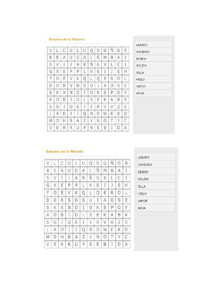 Sopa de Letra Estados de La Materia | PDF